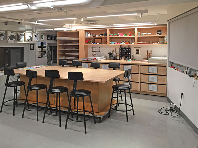 Art Studio Storage in Art School Classroom.